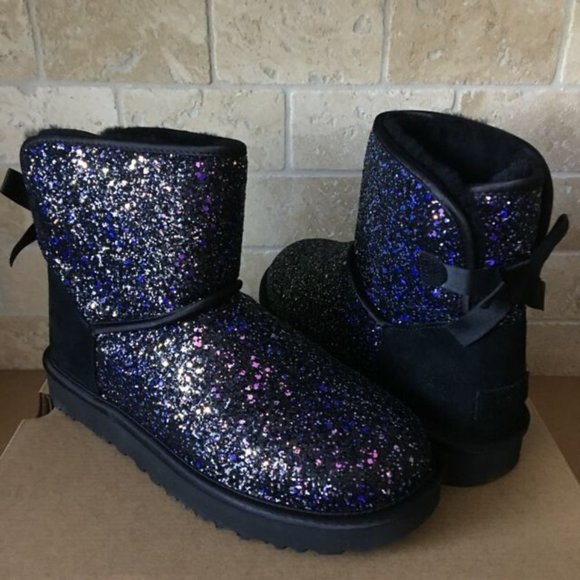 UGG | Shoes | Ugg Cosmos Glitter Mini Bailey Bow Boots Black | Poshmark